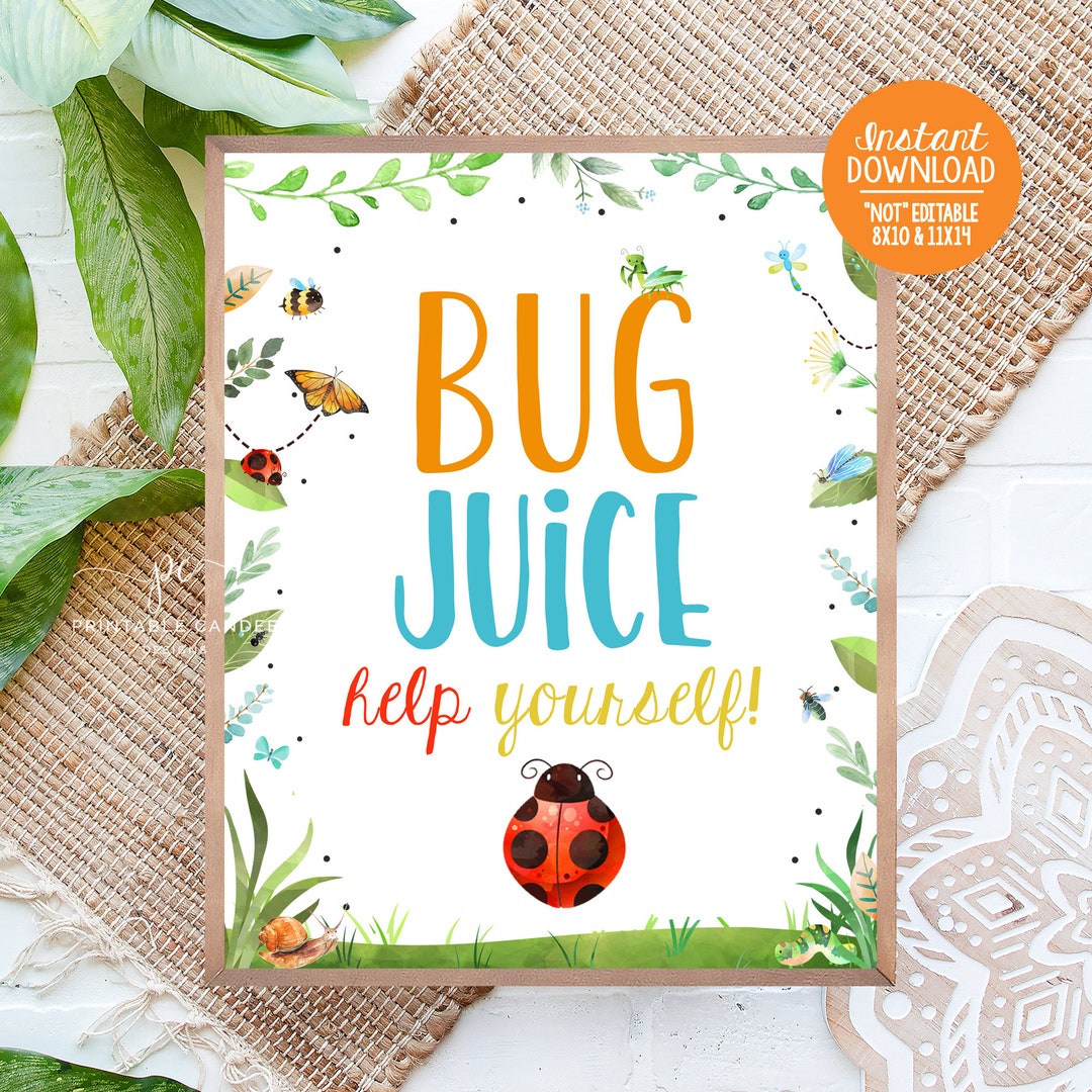 Bug Drink Sign Boy Bugs Birthday Party Decor Bee Table Instant Download ...