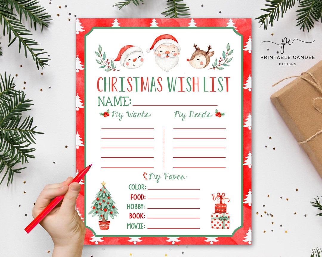 Santa Letter Christmas Wish List Kids Christmas List Instant Download ...