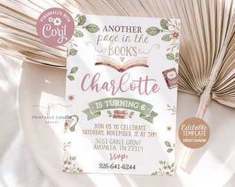 Book Themed Birthday Party Invitation Library Birthday - Etsy
