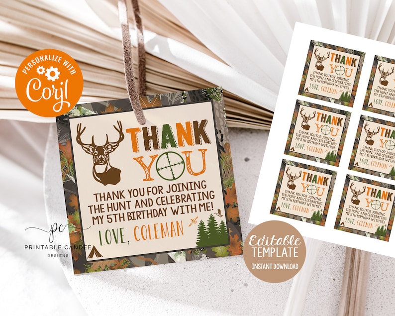 Editable Hunting Favor Tags Birthday Deer Camo Party Decor Favors ...