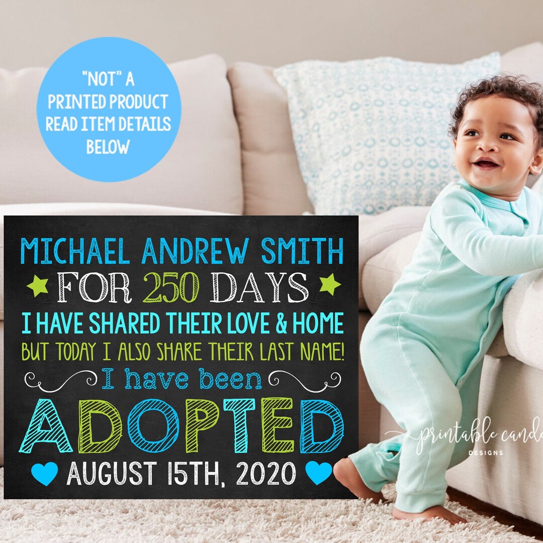 Adoption Announcement Sign Son Digital Chalkboard Adopted Poster Boy ...
