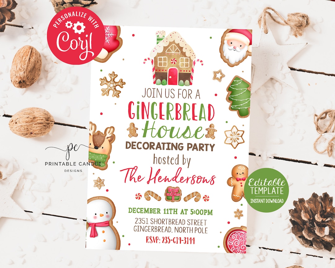 Gingerbread House Decorating Invite Holiday Party Invitation Christmas ...