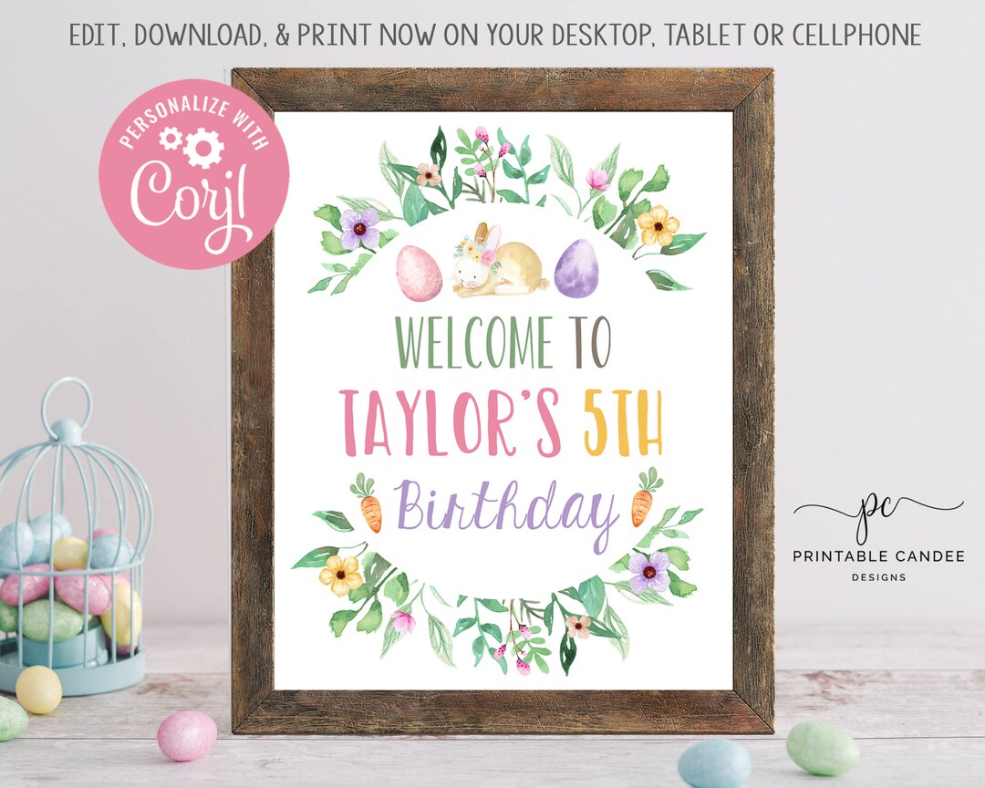 Easter Welcome Sign Girl Birthday Party Girl Bunny Theme Table Sign ...