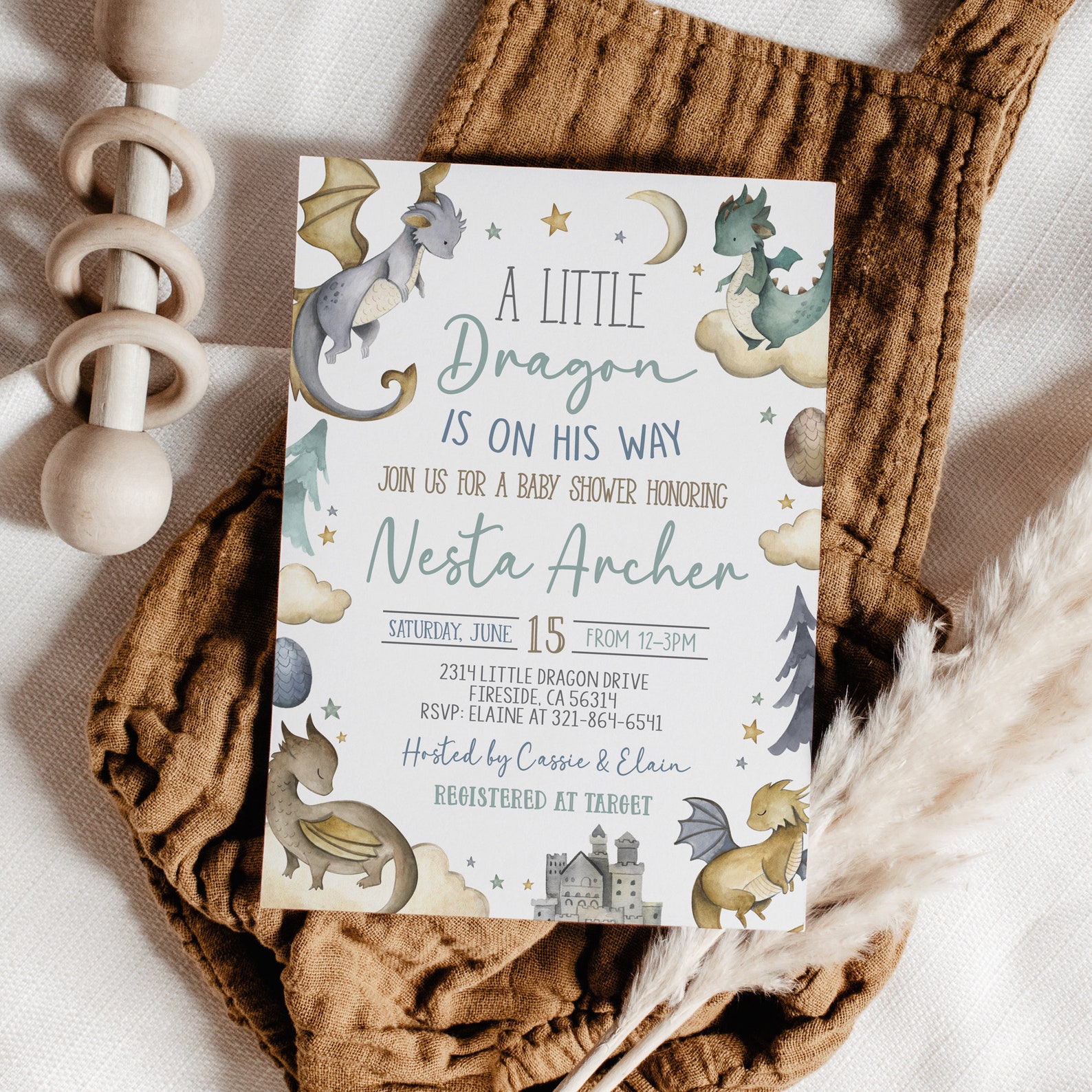 Editable Dragon Baby Shower Invitation Inserts Blue Dragons It's a Boy ...