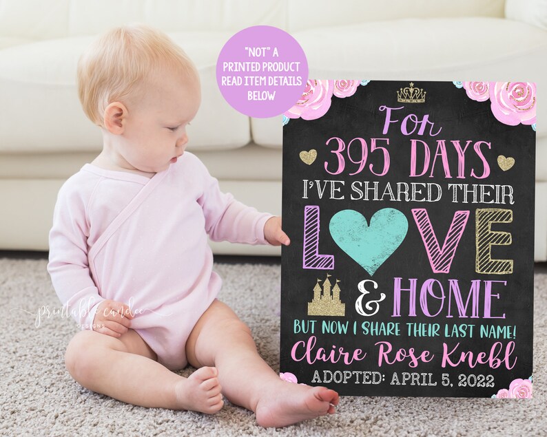 Adoption Announcement Sign Digital Chalkboard Adopted Princess - Etsy
