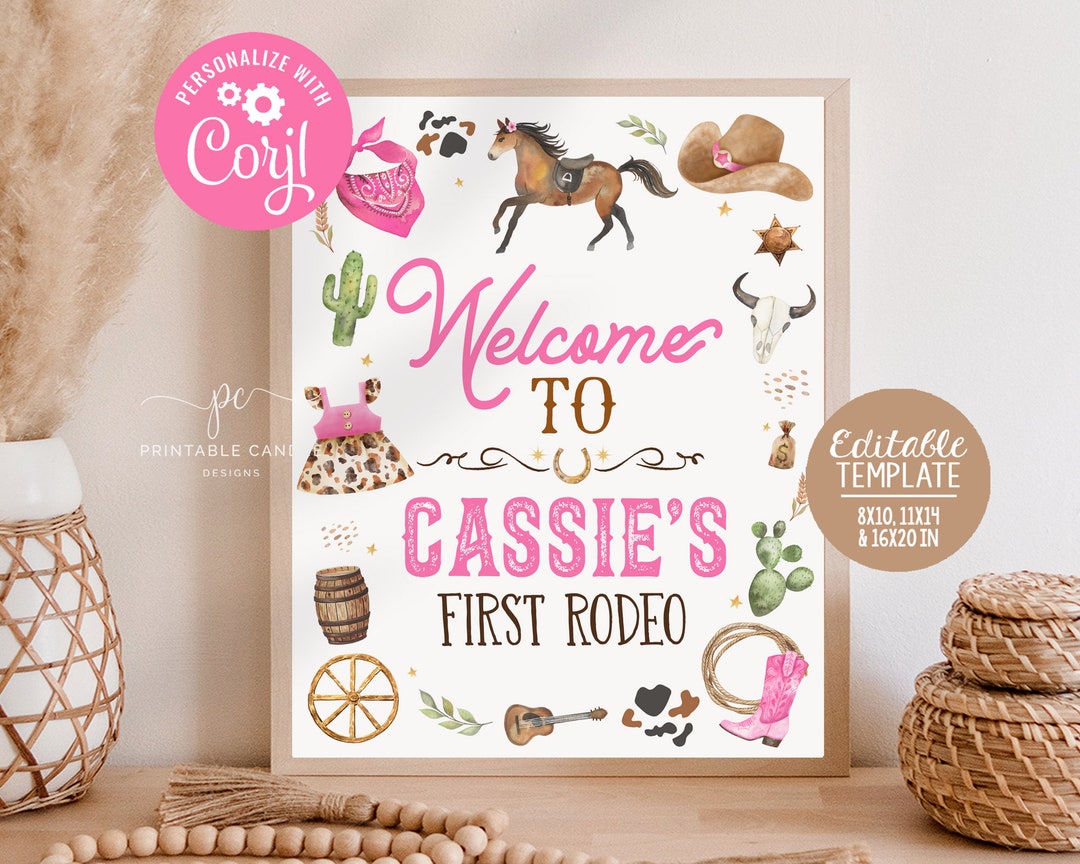 Cowgirl Welcome Sign 1st Rodeo Birthday Party Theme Wild West Door Sign ...
