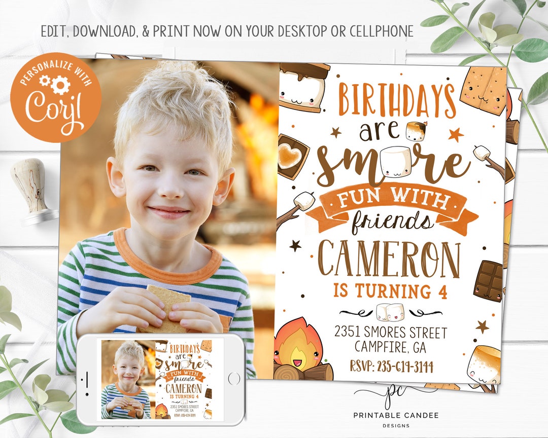 Editable S'more Birthday Invitation Smores Camping Birthday Party S ...