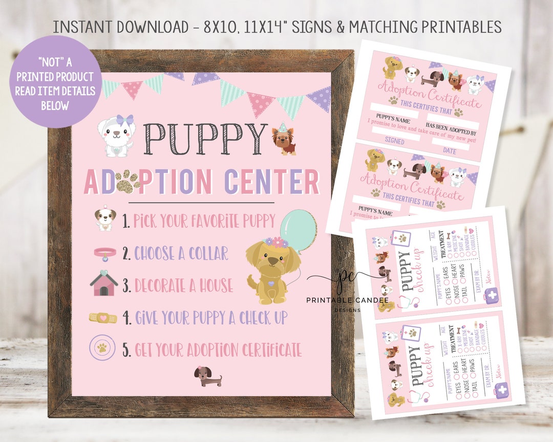 Puppy Adoption Center Sign Dog Birthday Party Decor Dog Theme Girl Pet ...