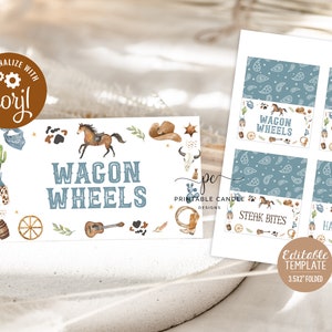 Cowboy Food Labels 1st Rodeo Birthday Theme Wild West Food Tents Blue ...