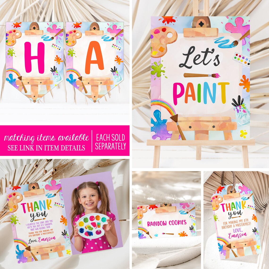 Editable Art Birthday Thank You Painting Party Rainbow Artist Theme ...