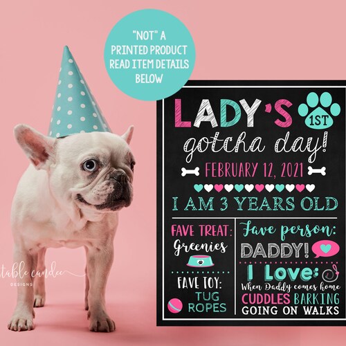 Dog Gotcha Day Sign Puppy 1 Year Poster Pet Birthday Stats - Etsy