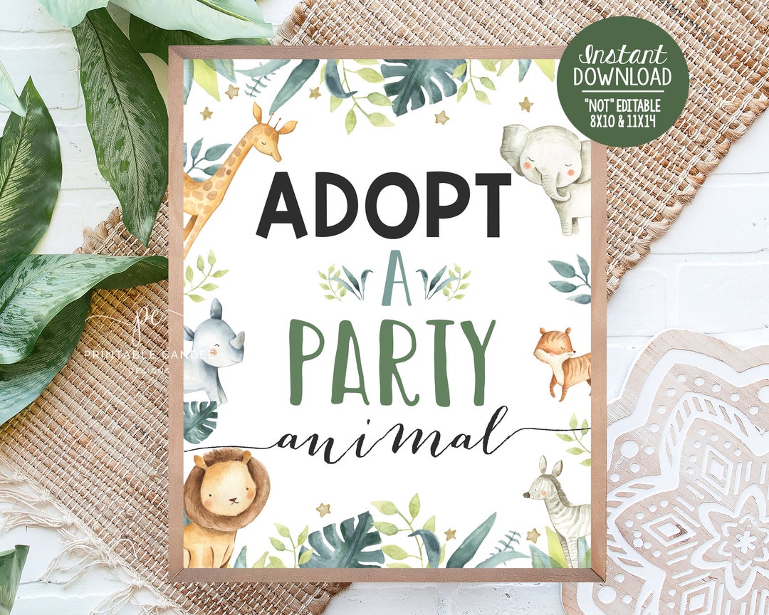Safari Birthday Animal Adoption Sign Wild Boy Jungle Theme Animals ...