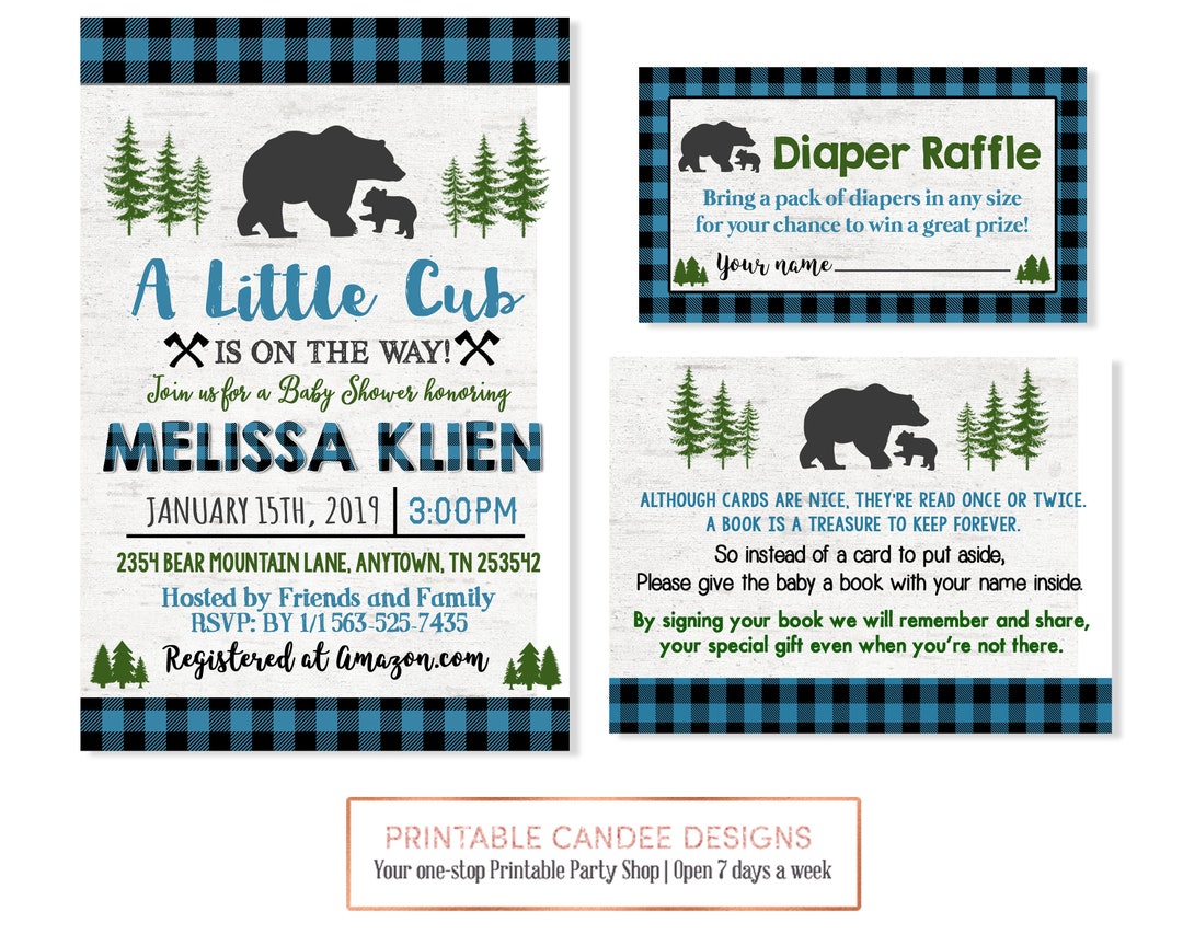 Blue Bear Baby Shower Invitation Lumberjack Buffalo Plaid Boy - Etsy