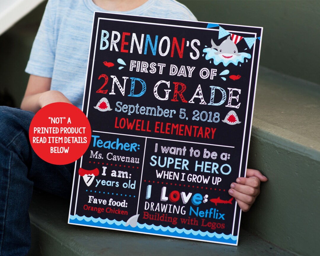 Shark First Day of Preschool Sign 1st Day of Kindergarten Back to ...