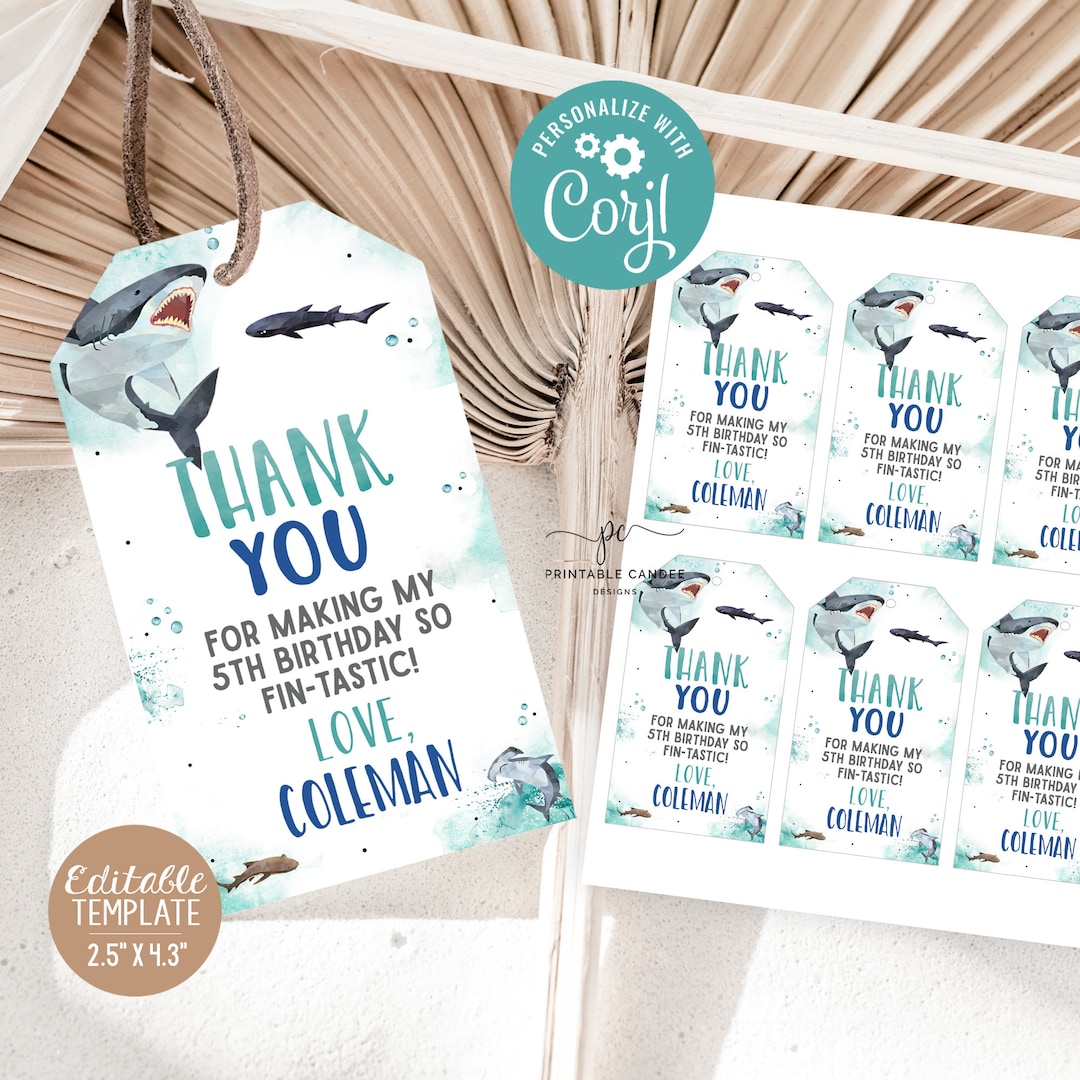 Shark Favor Tags Template Summer Boy Birthday Ocean Party Theme ...