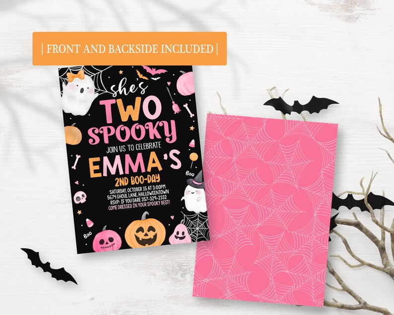 Editable Halloween Pink Ghost 2nd Birthday Invite Girl Boo Theme Two ...