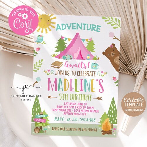Editable Camping Birthday Invitation Glamping Birthday Party - Etsy Canada