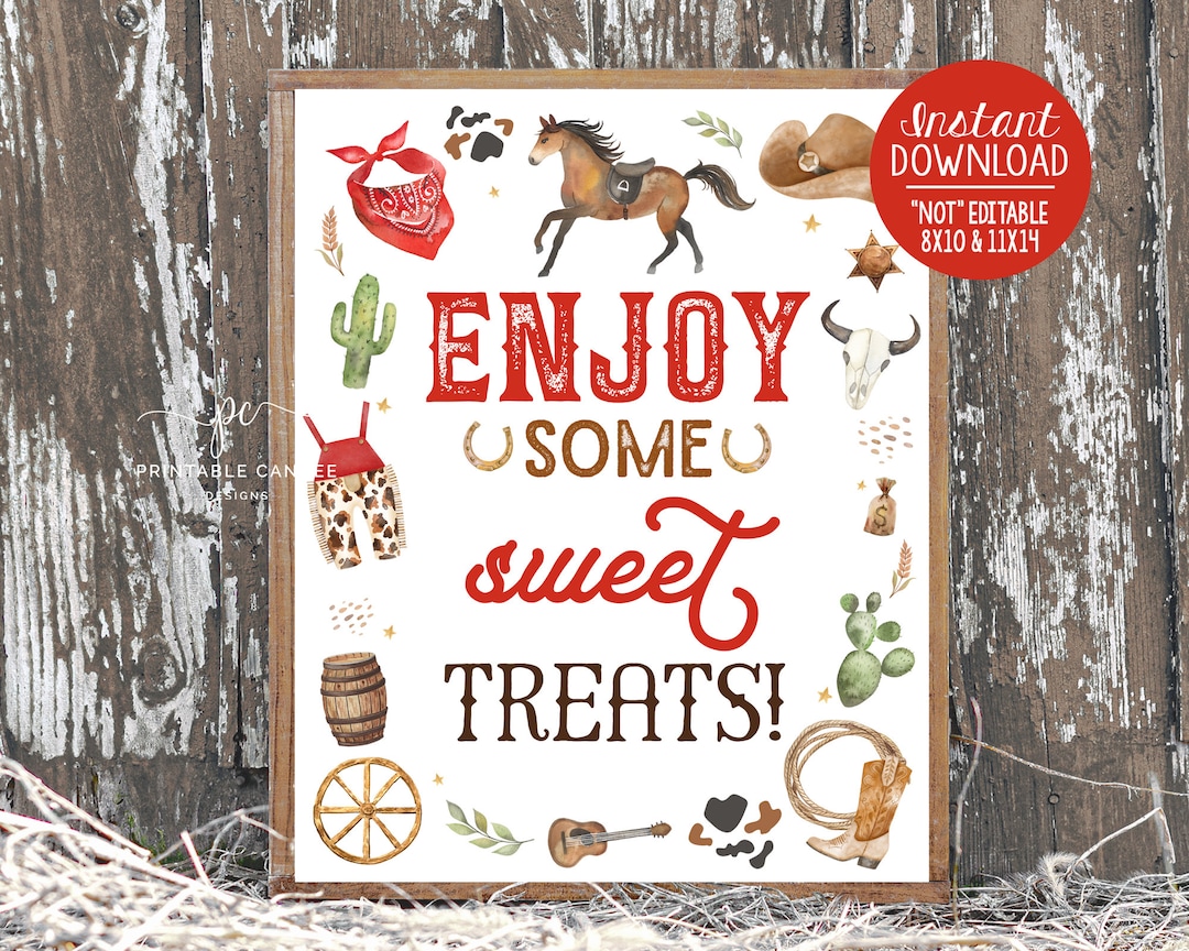 Cowboy Food Sign 1st Rodeo Birthday Party Theme Wild West Sweet Treats ...