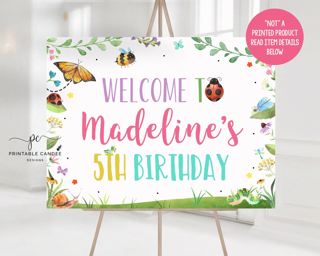 Girl Bug Party Backdrop Pink Bugs Table Sign Butterfly Theme Ladybug ...