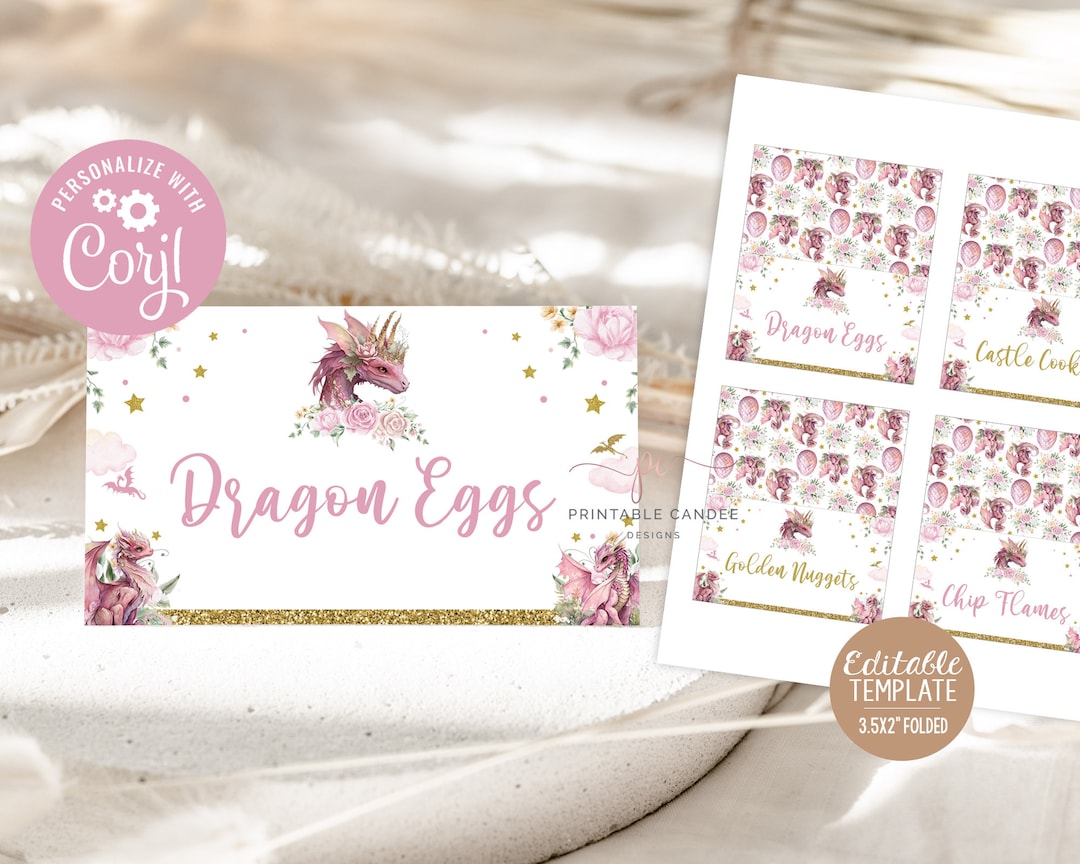 Girl Dragon Food Labels Editable Pink Gold Dragon Party Theme Printable ...