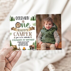 Editable Camping Birthday Invitation One Happy Camper Smores Woodland ...