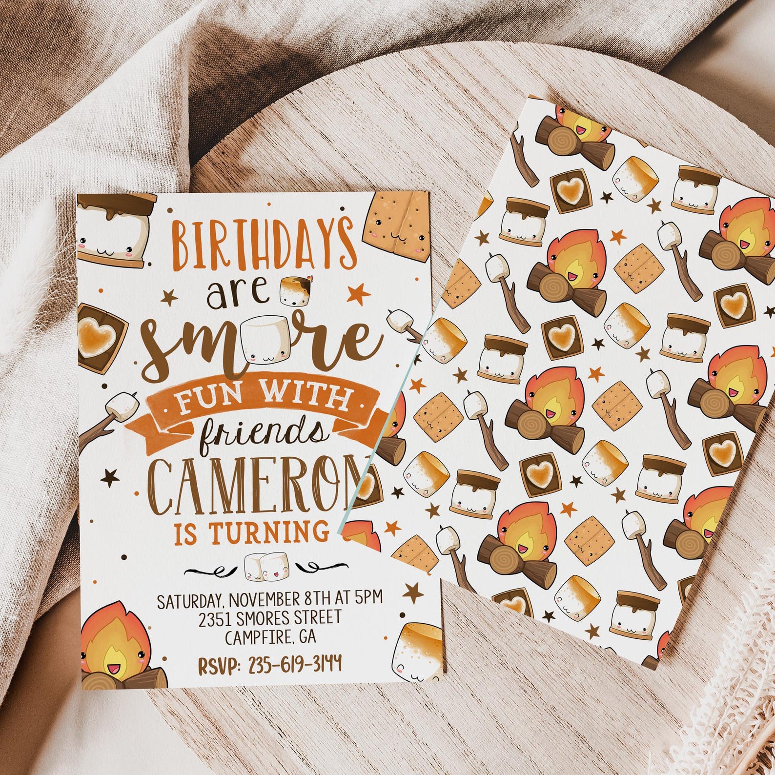 Editable S'more Birthday Invitation Smores Camping Birthday Party S ...