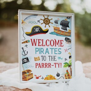 Pirate Birthday Welcome Sign Ahoy Matey Theme Pirates Party Door Sign ...