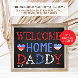 Welcome Home Daddy Sign Editable Red White Blue Homecoming Back From ...