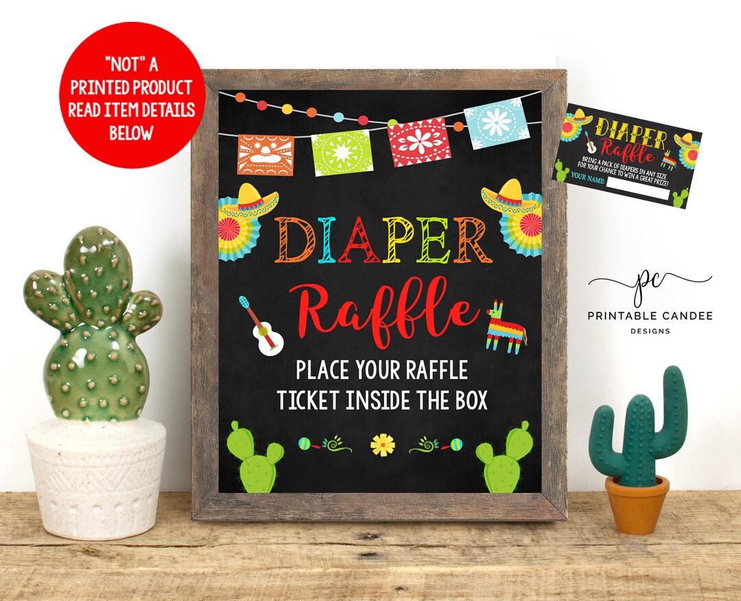 Fiesta Diaper Raffle Table Sign Printable Mexican Cactus Baby Shower ...