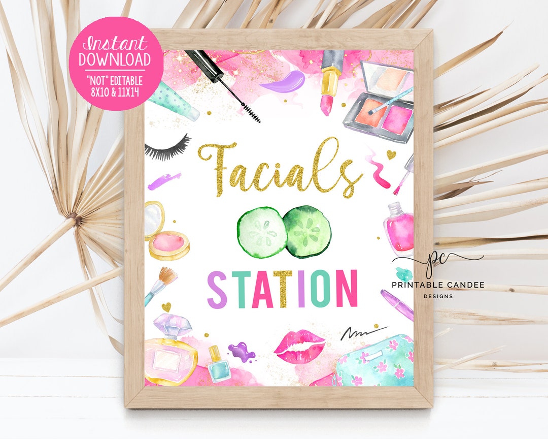 Spa Facials Station Birthday Party Sign Girl Makeup Theme Face Wash ...