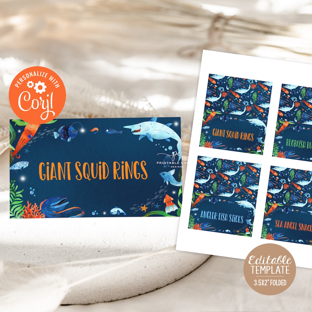 Editable Under the Sea Food Tent Signs Deep Sea Creatures Boy Birthday ...