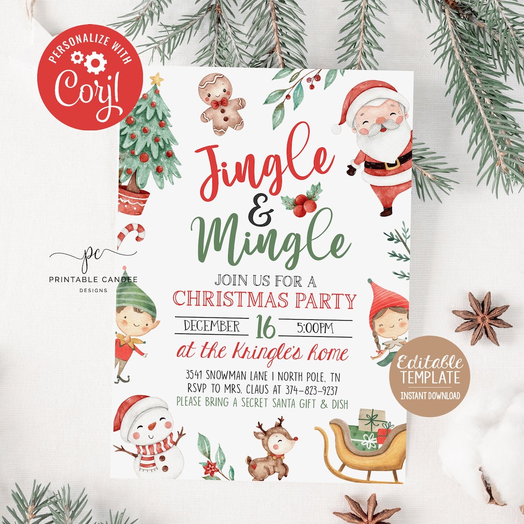 Christmas Party Invitation Kids Christmas Invite Template Red Green ...