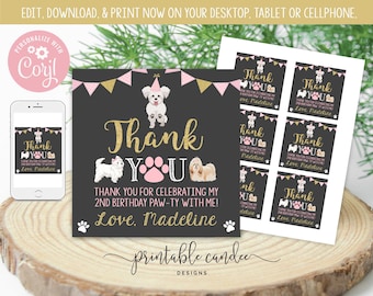 Pink Puppy Dog Birthday Party Stickers or Favor Tags, Girls Puppy Dog ...