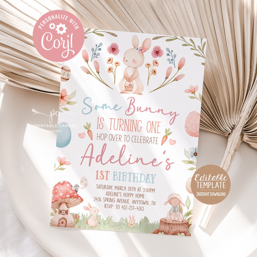 Editable Easter Birthday Invitation Bunny Birthday Animal Friends ...