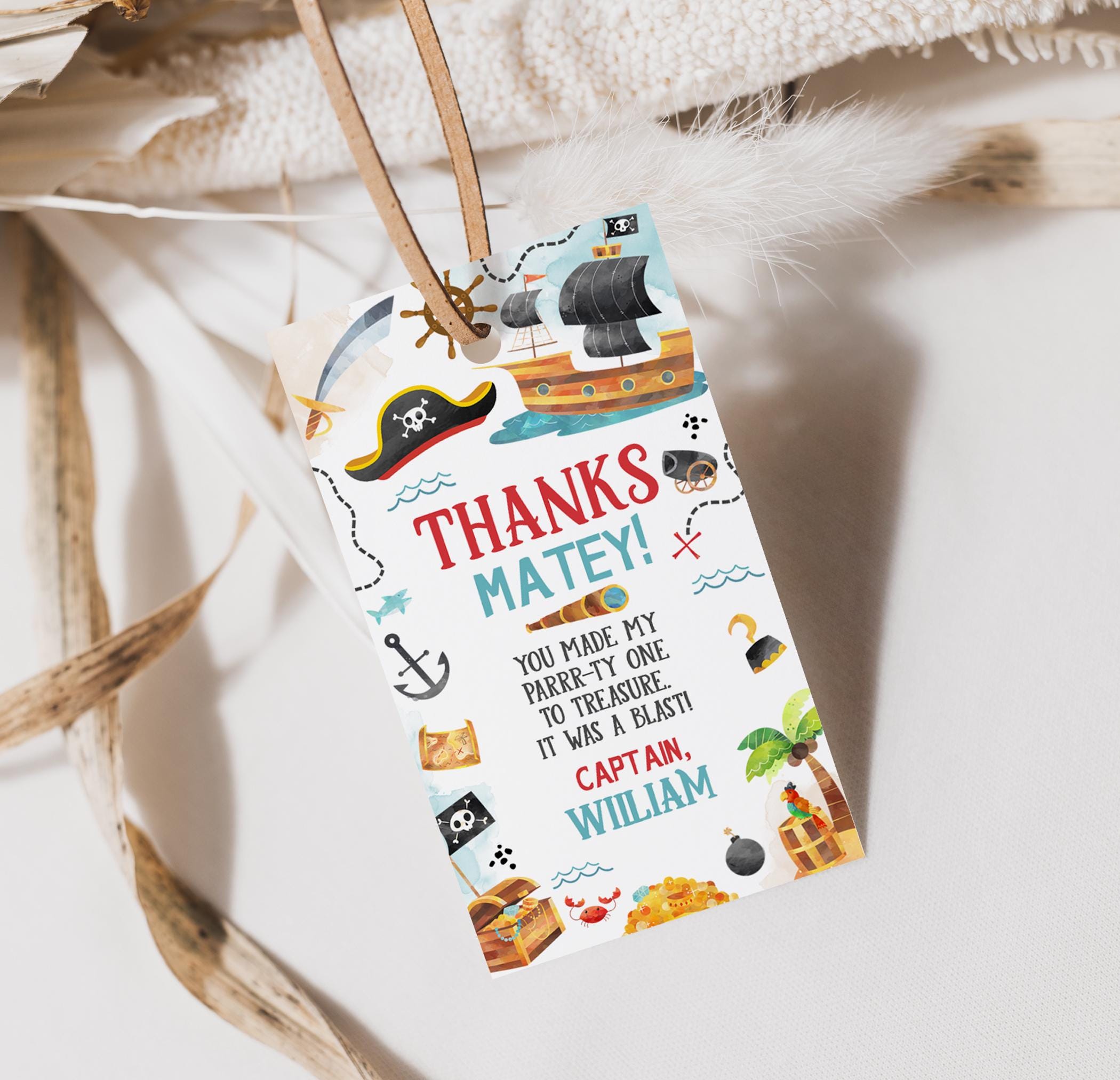 Editable Pirate Birthday Favor Tags Ahoy Matey Theme Pirates Party ...