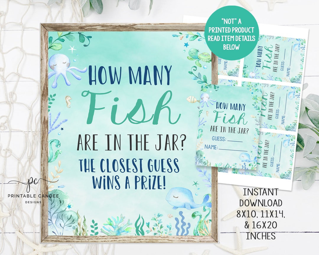 Guess How Many Fish Are in the Jar Game Under the Sea Baby Shower Games ...