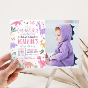 Pastel Dinosaur 1st Birthday Invitation Girl Oneasaurus Rex Party ...