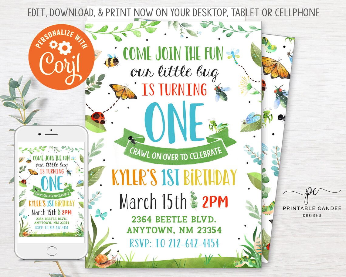 Bug 1st Birthday Invitation Bug Birthday Party Bug Invite - Etsy