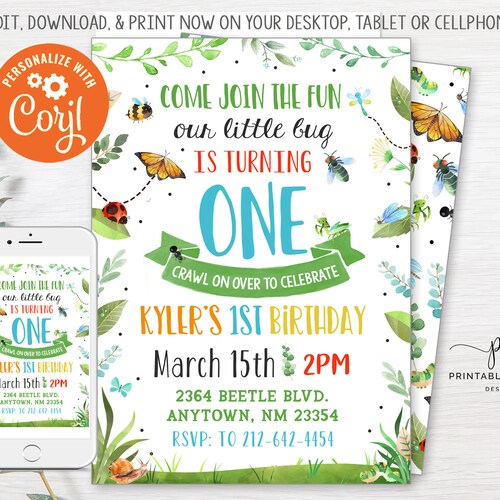 Bug 1st Birthday Invitation Bug Birthday Party Bug Invite - Etsy