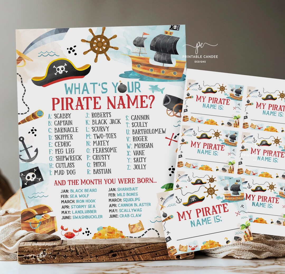 Pirate Birthday Name Game Sign Labels Ahoy Matey Theme Pirates Party ...