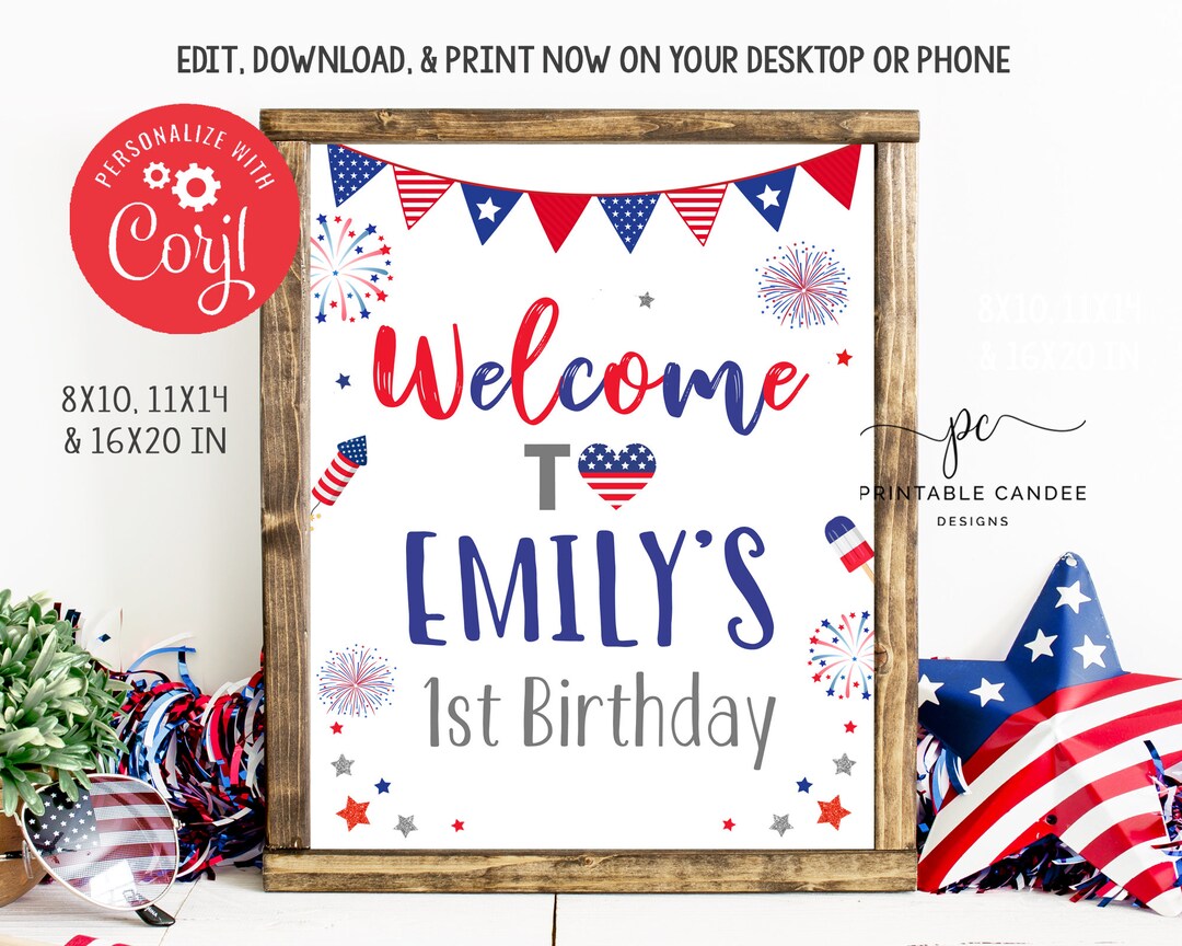 4th of July Welcome Sign Red White and Blue Firecracker Birthday Door ...