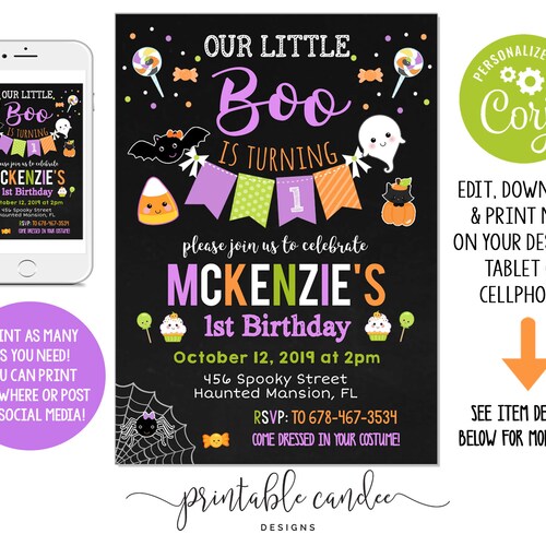 Halloween Birthday Party Invite Boo Bash Invitation Adult - Etsy