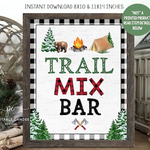 Trail Mix Bar Sign Camping Party Decor Lumberjack One Happy Camper ...