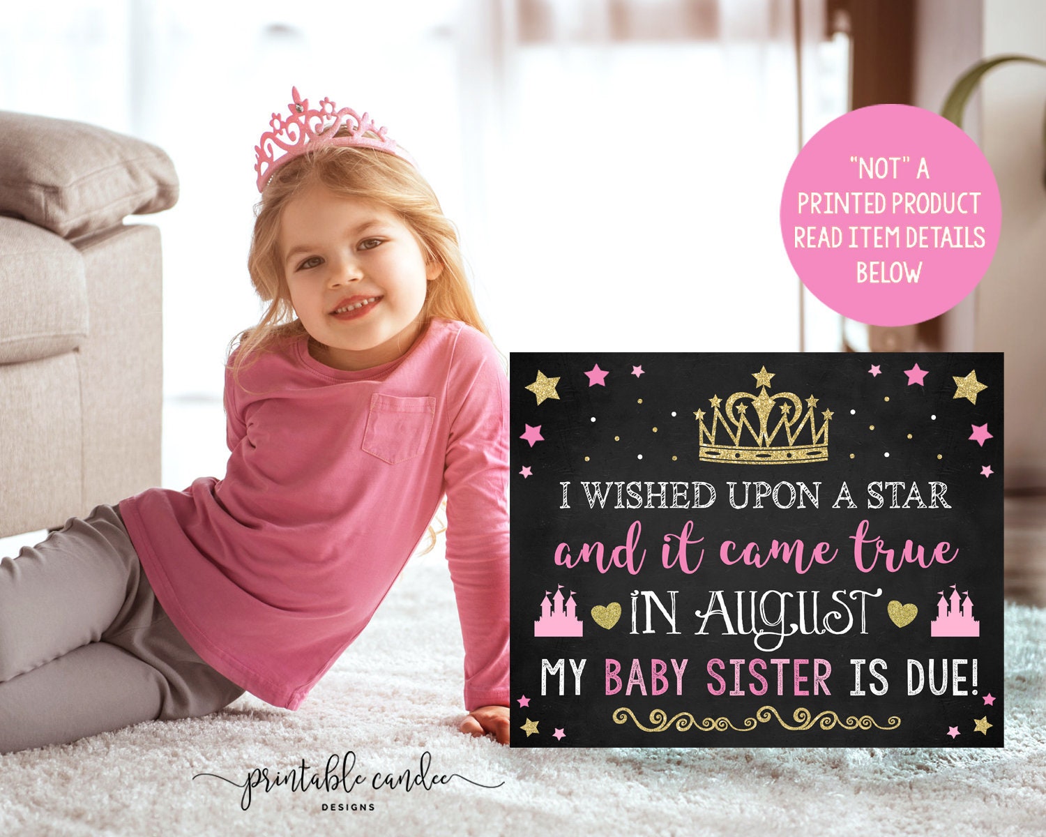 Princess Big Sister Announcement Crown Castle Pink Gold | Etsy