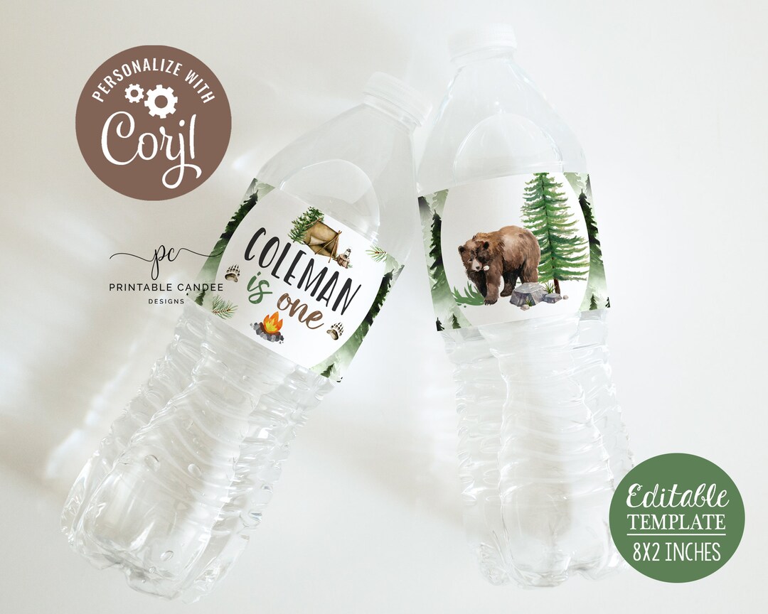 Camping Water Bottle Labels One Happy Camper Birthday Smores Woodland ...