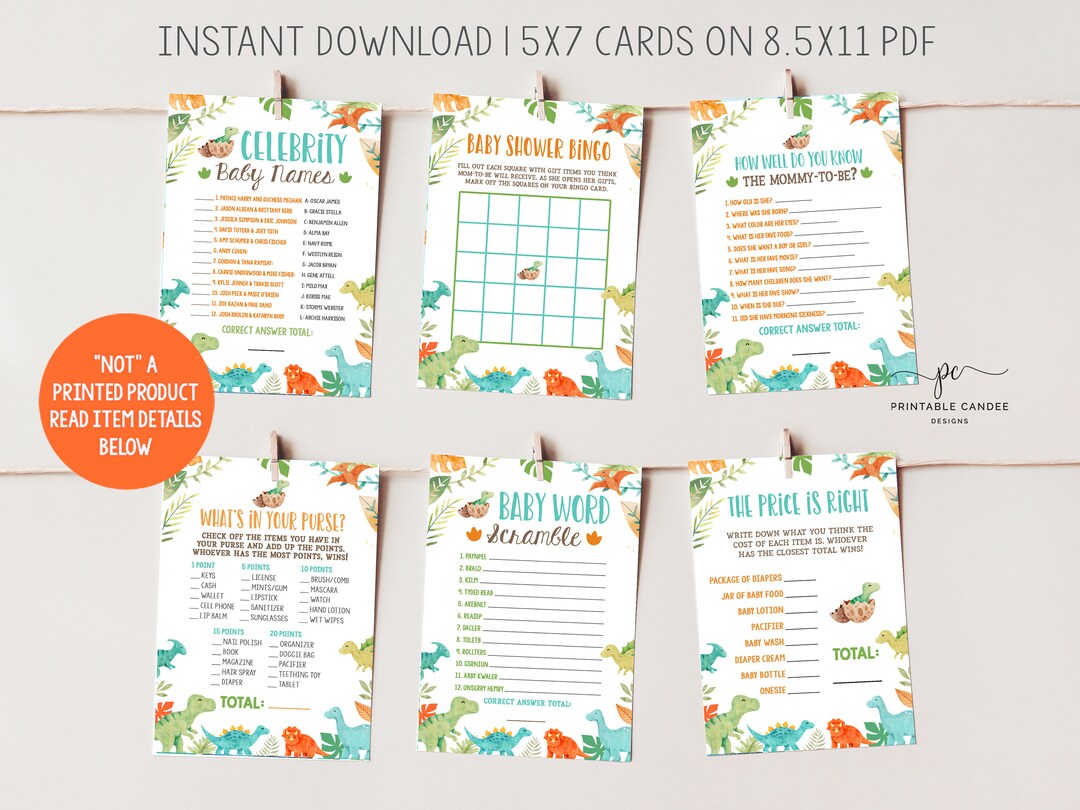 Dinosaur Baby Shower Games Pack It's a Boy Dino Party Decor Bingo ...