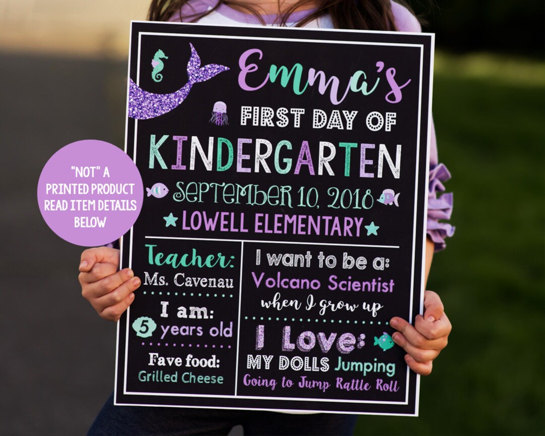 Mermaid Girl First Day of Preschool Sign 1st Day of Kindergarten Back ...