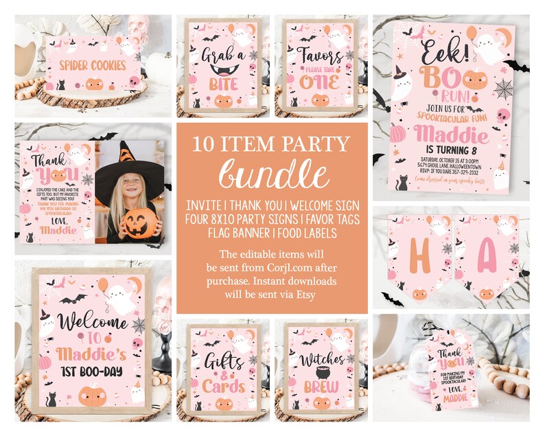 Editable Halloween Party Bundle Pink Ghost Party Decor Girl Theme ...