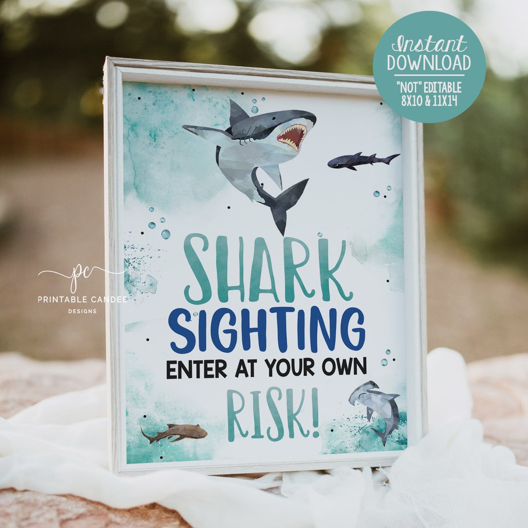 Shark Sighting Pool Sign Summer Boy Birthday Ocean Party Theme Table ...