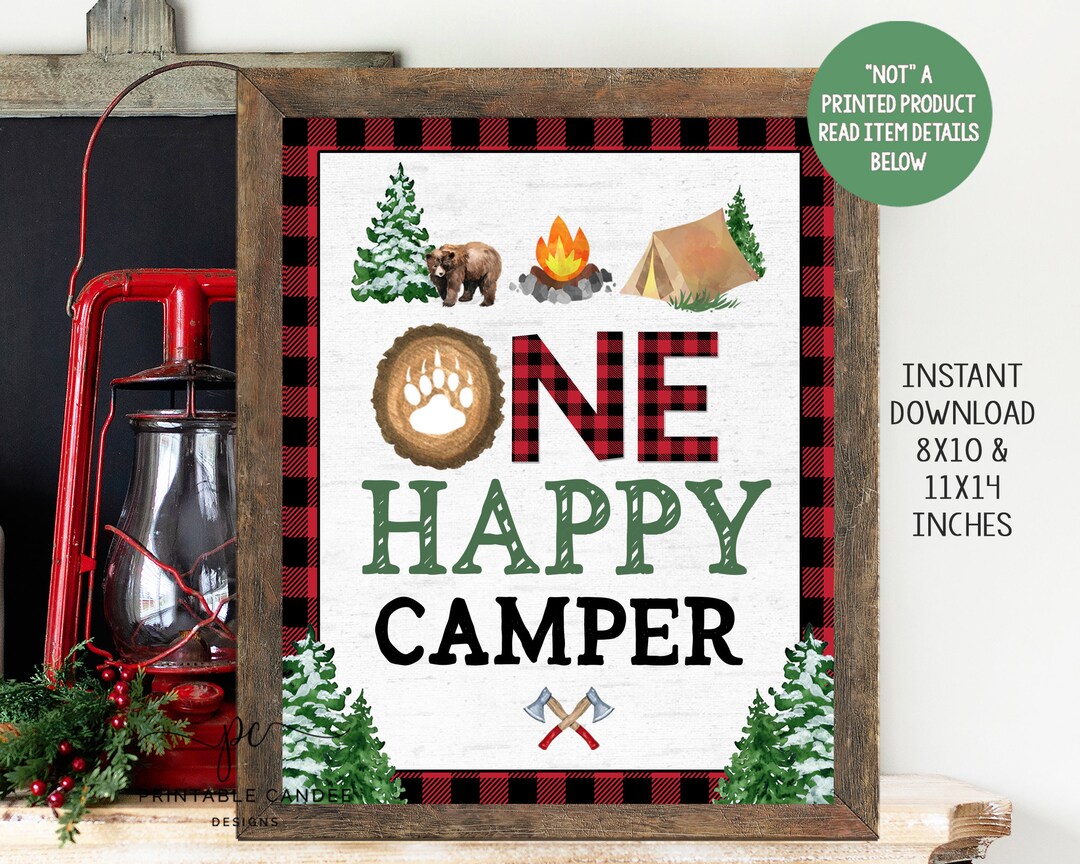One Happy Camper Sign Party Decor Lumberjack 1st Birthday Signs Bear ...